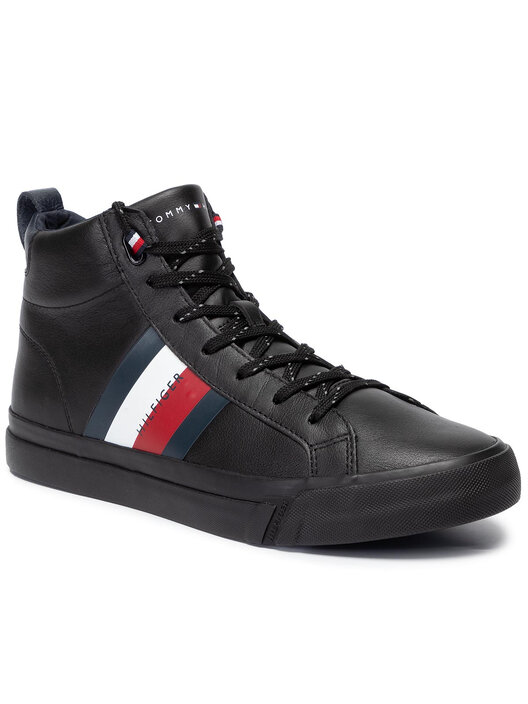 Sneakers Tommy Hilfiger Flag Detal Leather Sneaker High FM0FM02371 Nero escarpe