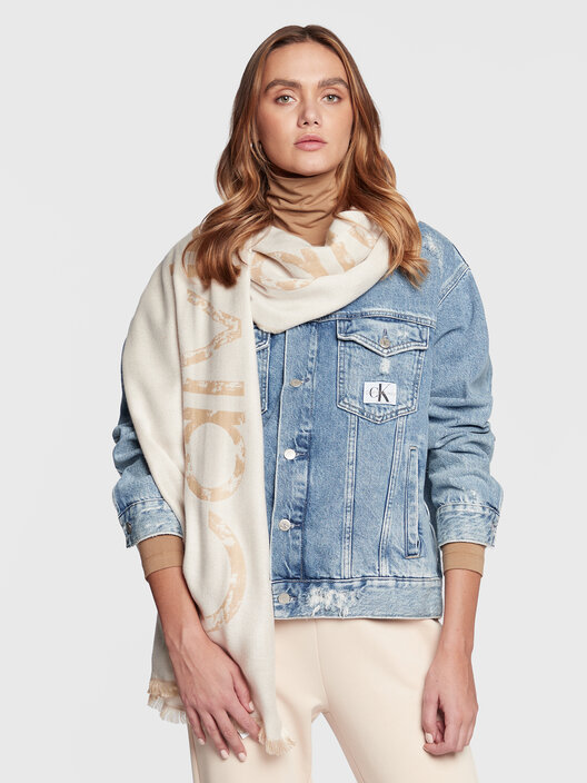 Šátek Calvin Klein Seasonal Logo K60K609923 Écru | eobuv.cz