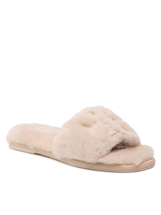 Şlapi Tory Burch Double T Shearling 83484 Bej | epantofi.ro