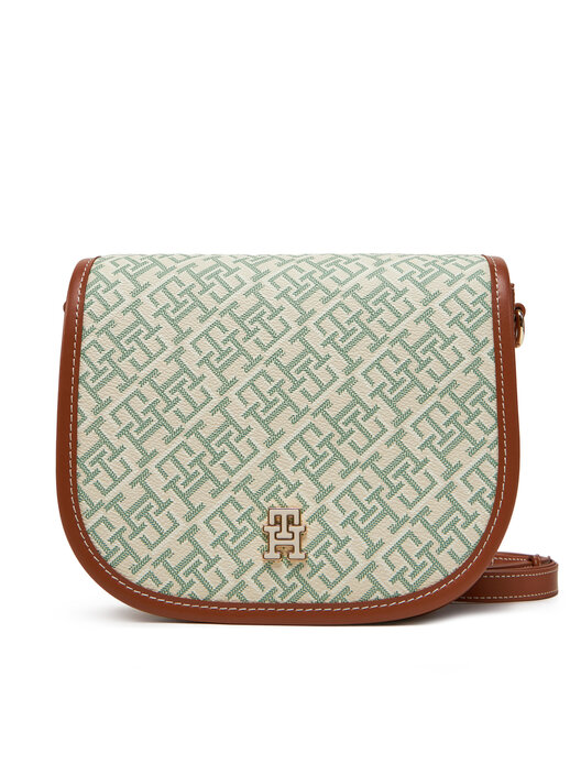 Дамска чанта Tommy Hilfiger Th Monoplay Leather Saddle Bag AW0AW17414 Зелен | obuvki.bg
