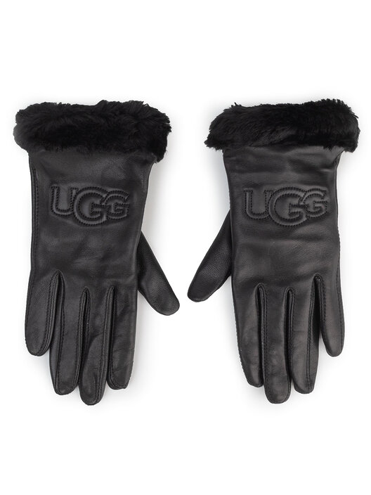 Dámské rukavice Ugg W Classic Leather Logo Glove 19034 Černá | eobuv.cz