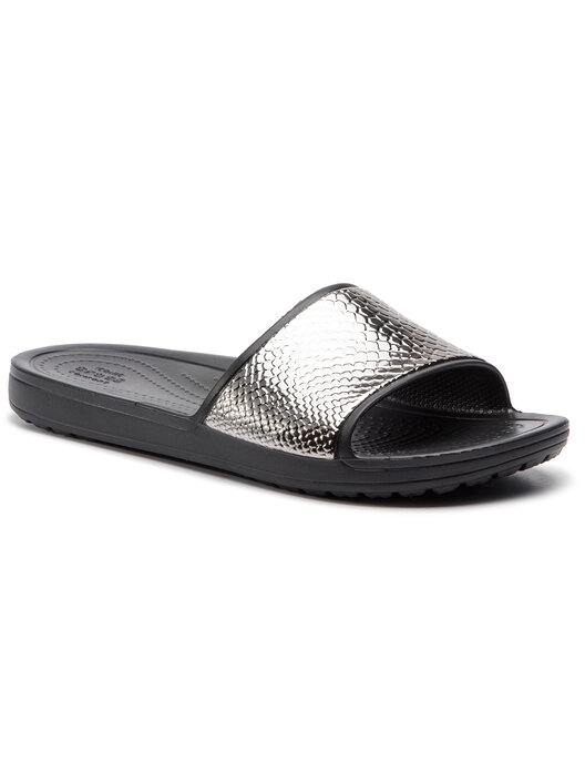 Pantoletten Crocs Sloane Metaltext Slide W 205737 Silberfarben | eschuhe.de