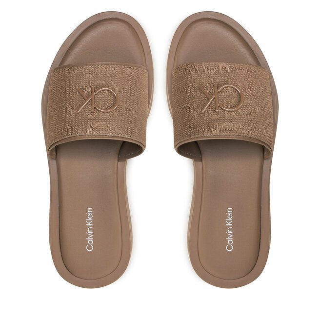 Παντόφλες Calvin Klein Flatform Slide Relock Mono Jacq HW0HW01488 Καφέ ...