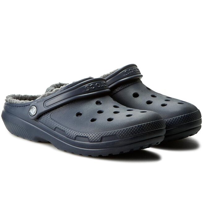 Klapki Crocs Classic Lined Clog 203591 Navy/Charcoal | eobuwie.com.pl