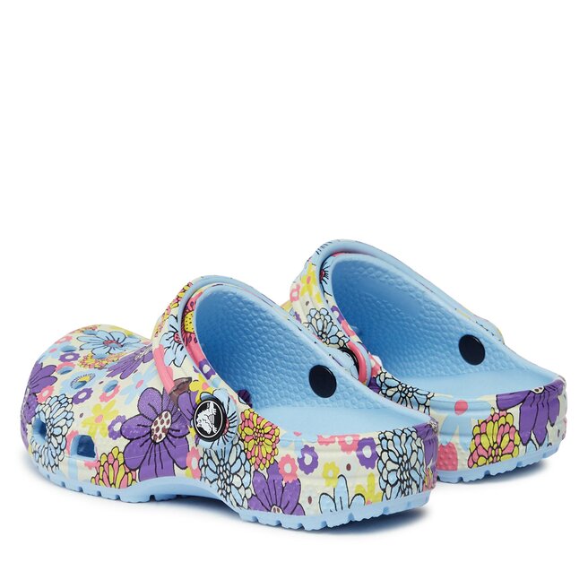 Klapki Crocs Crocs Classic Retro Floral Clog Kids 209059 Blue Calcite ...