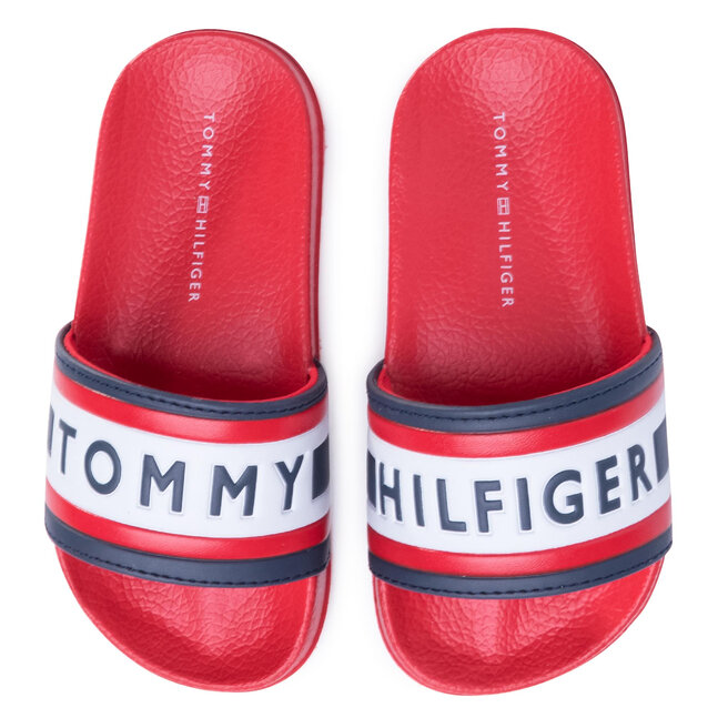 Pantoletten Tommy Hilfiger Maxi Lettering Print Pool Slide T3B0-30757 ...