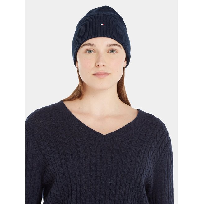 Mütze Tommy Hilfiger Essential Flag Beanie AW0AW15309 Space Blue DW6 | eschuhe.de