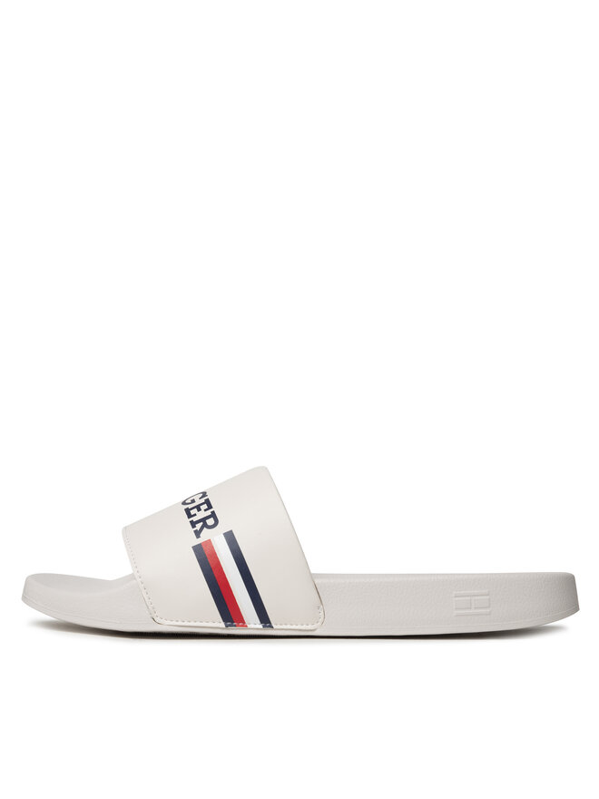 Pantoletten Tommy Hilfiger Corporate Flag Pool Slide FM0FM04613 WeiB eschuhe