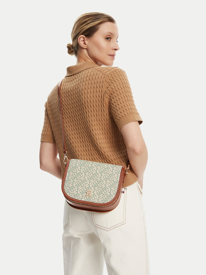 Torebka Tommy Hilfiger Th Monoplay Leather Saddle Bag AW0AW17414 Zielony | eobuwie.com.pl