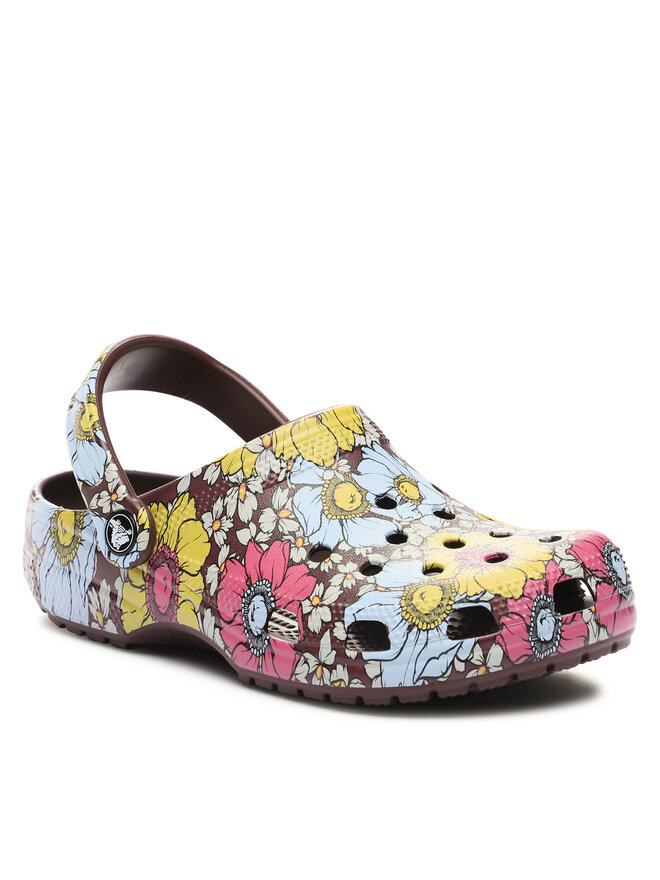 Pantoletten Crocs Crocs Classic Retro Floral Clog 208954 Dunkelrot | eschuhe.de