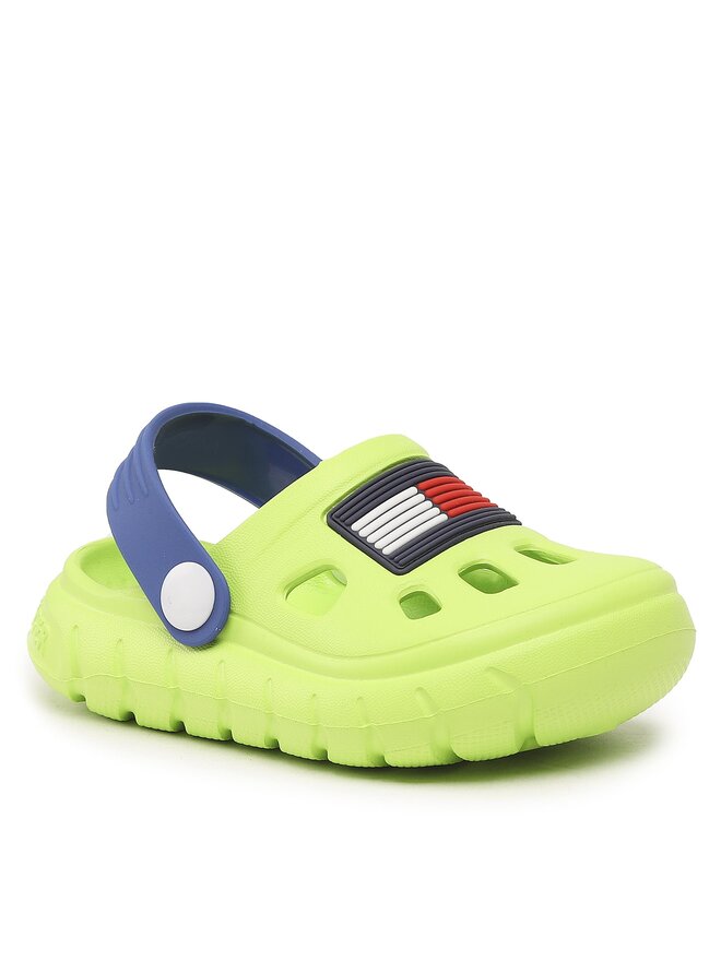 Pantoletten Tommy Hilfiger Flag Cofy Sandal T3X2-32915-0083 M Grün | eschuhe.de