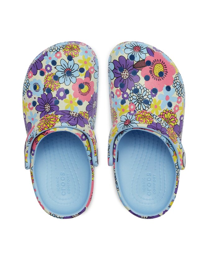 Pantoletten Crocs Crocs Classic Retro Floral Clog Kids 209059 Blau | eschuhe.de