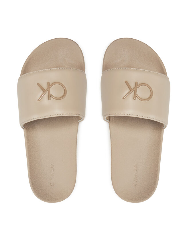 Pantoletten Calvin Klein Pool Slide W/Hw HW0HW01509 Beige | eschuhe.de