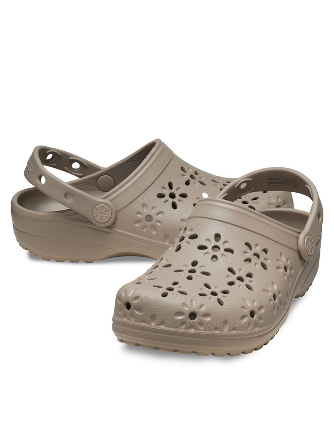 Klapki Crocs Classic Floral Cut Out Clog 210927 Brązowy | eobuwie.com.pl