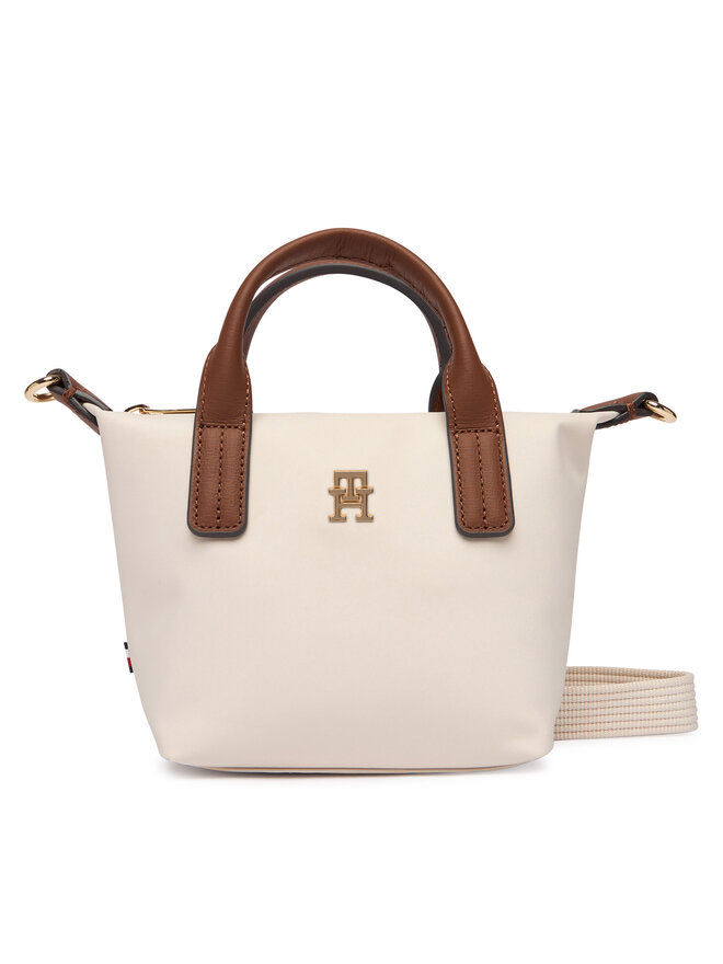 Τσάντα Tommy Hilfiger Popette Micro Tote AW0AW18368 Εκρού | epapoutsia.gr