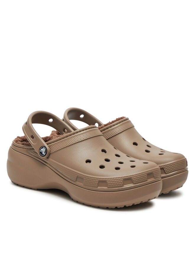 Klapki Crocs Classic Platform Lined Clog W 207938 Brązowy | eobuwie.com.pl