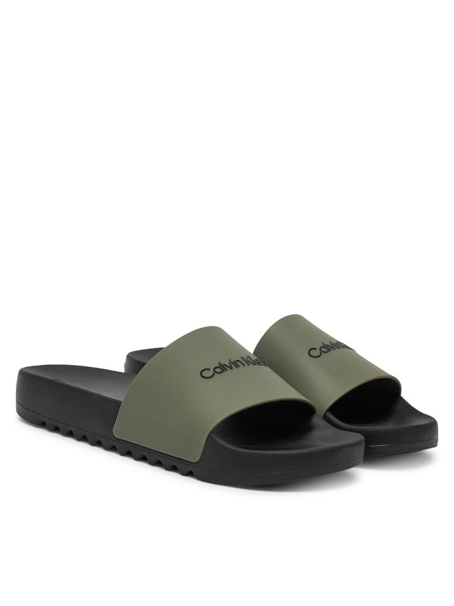 Klapki Calvin Klein Chunky Pool Slide Rub HM0HM01063 Zielony | eobuwie ...