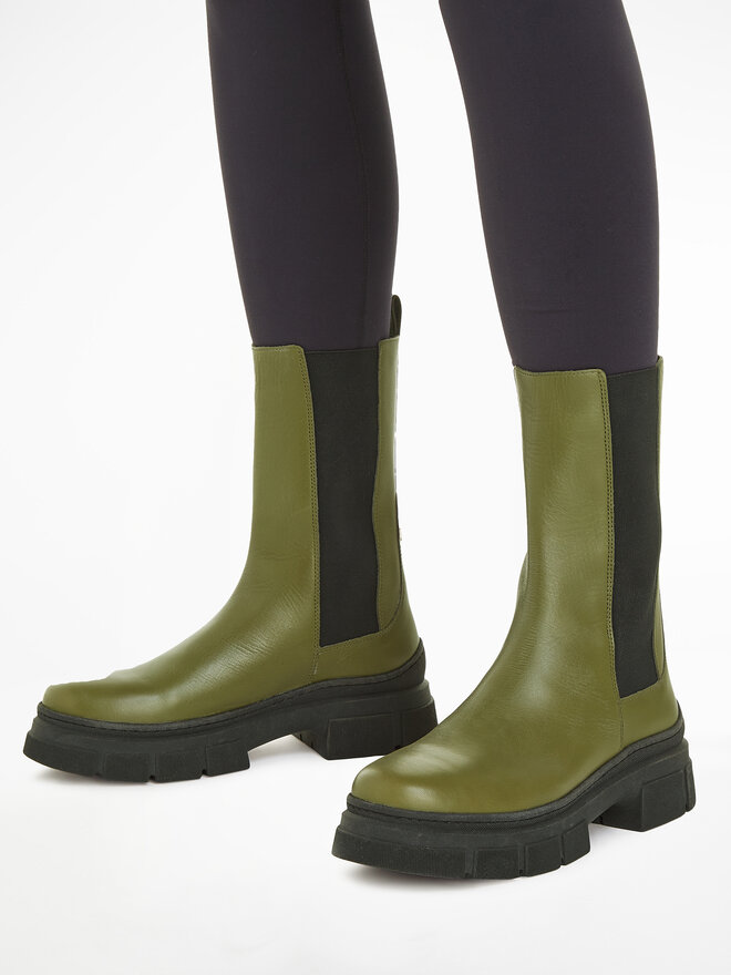 Klassische Stiefeletten Tommy Hilfiger Essential Leather Chelsea Boot FW0FW07490 Grun eschuhe