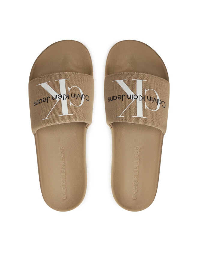 Pantoletten Calvin Klein Jeans Slide Monogram Co YM0YM00061 Beige ...