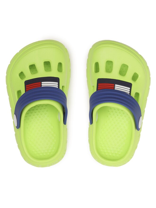 Pantoletten Tommy Hilfiger Flag Cofy Sandal T3X2-32915-0083 M Grün | eschuhe.de