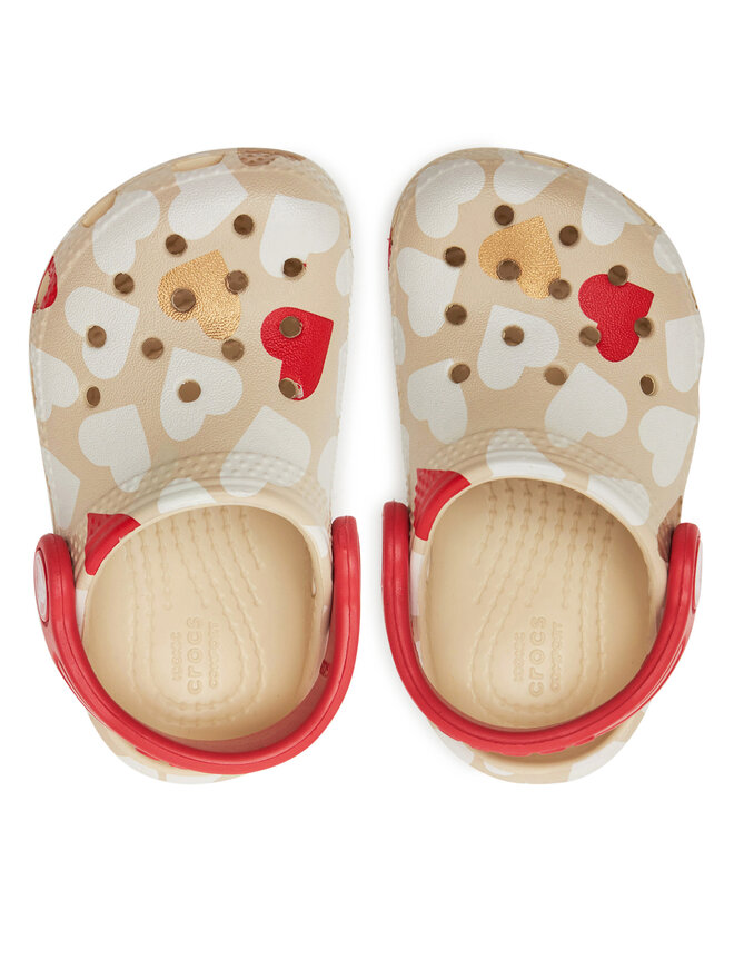 Шльопанці Crocs Classic Heart Print Clog T 206832 Бежевий | evzuttya.com.ua