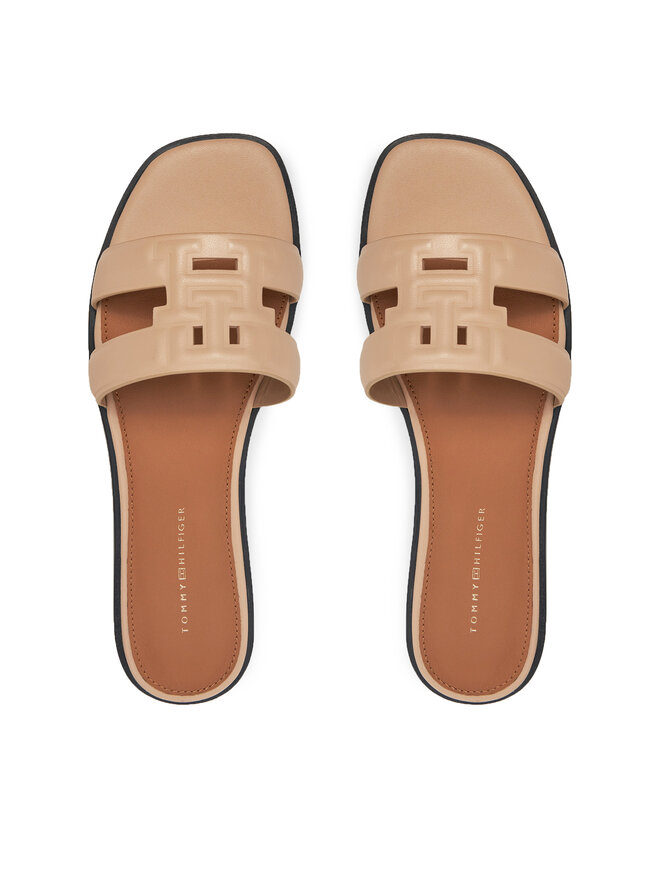 Klapki Tommy Hilfiger Th Logo Strap Mule FW0FW08671 Beżowy | eobuwie.com.pl