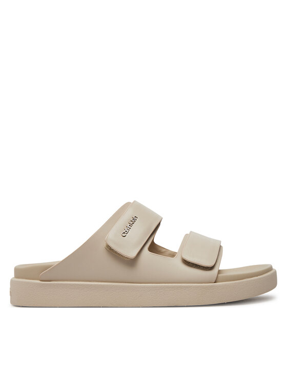 Klapki Calvin Klein Flat Adj Slide Calvin Mtl Lth HW0HW01954 Écru ...